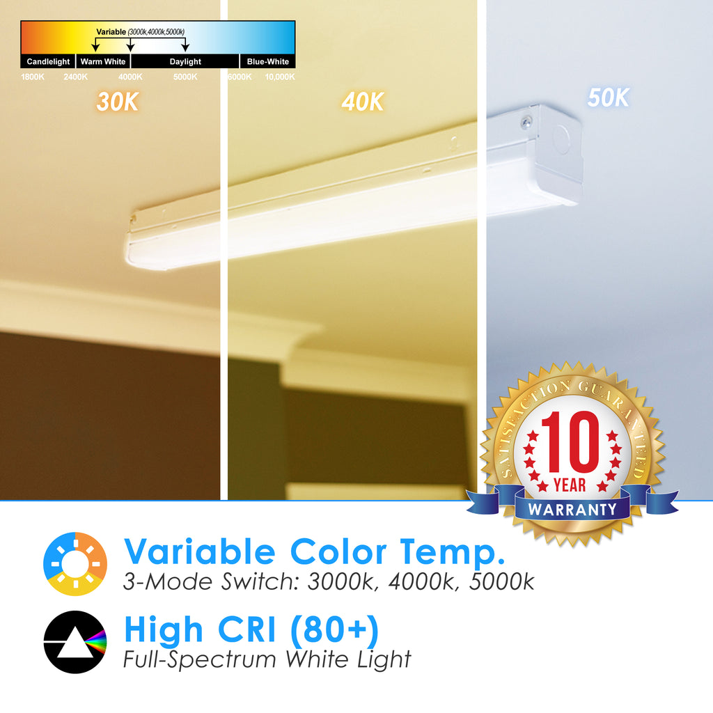 LED 8 FT Linear Strip Light / Tube Fixture - 4 CCT Switch 3000K, 3500K ...