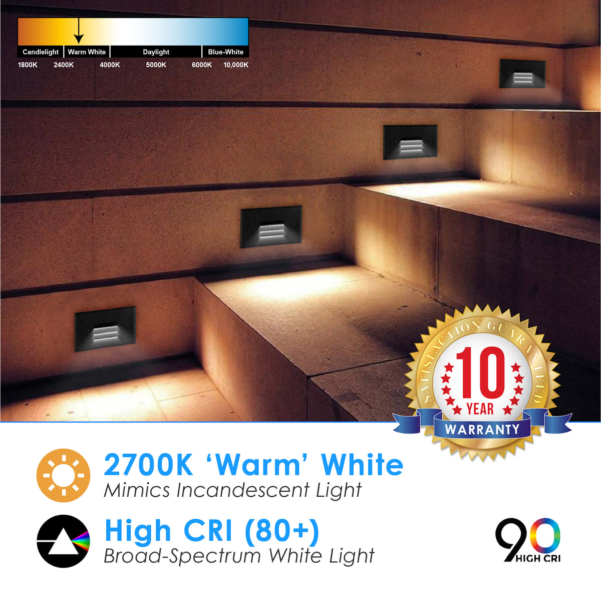 LED Step Light Black Finish 2W; Interchangeable Plate Flat Frosted (Ho ...